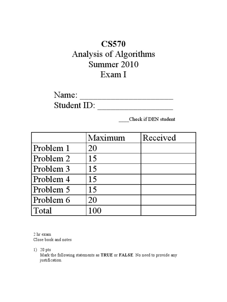CS70 Midterm Exam 1 Summer 2010 | PDF | Graph Theory | Algorithms And Data Structures