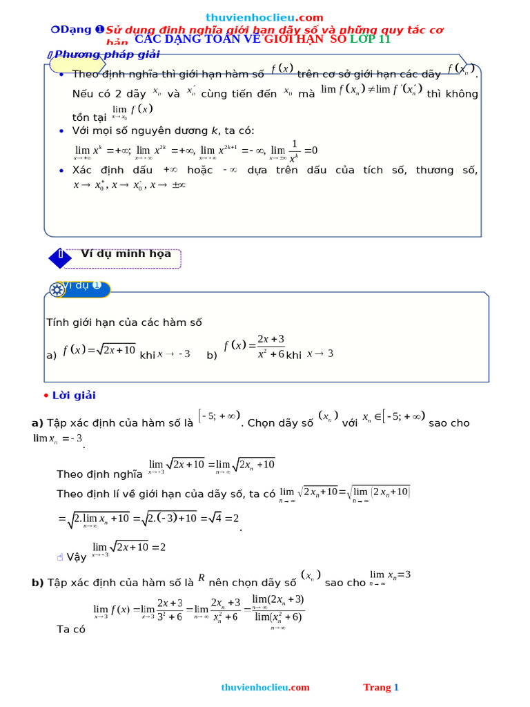 Cac Dang Toan Ve Gioi Han Ham So Co Loi Giai | PDF