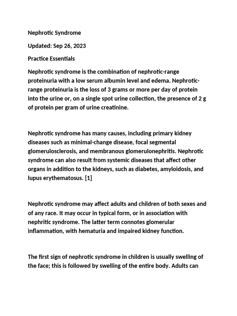 Nephrotic Syndrome - EMEDICINE | PDF | Kidney Disease | Edema