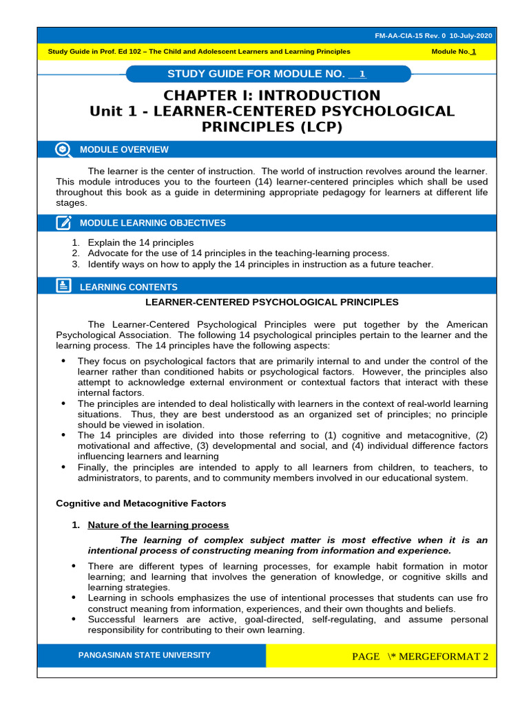 SG 1 Learner Centered Psych Principles | PDF | Learning | Educational Assessment