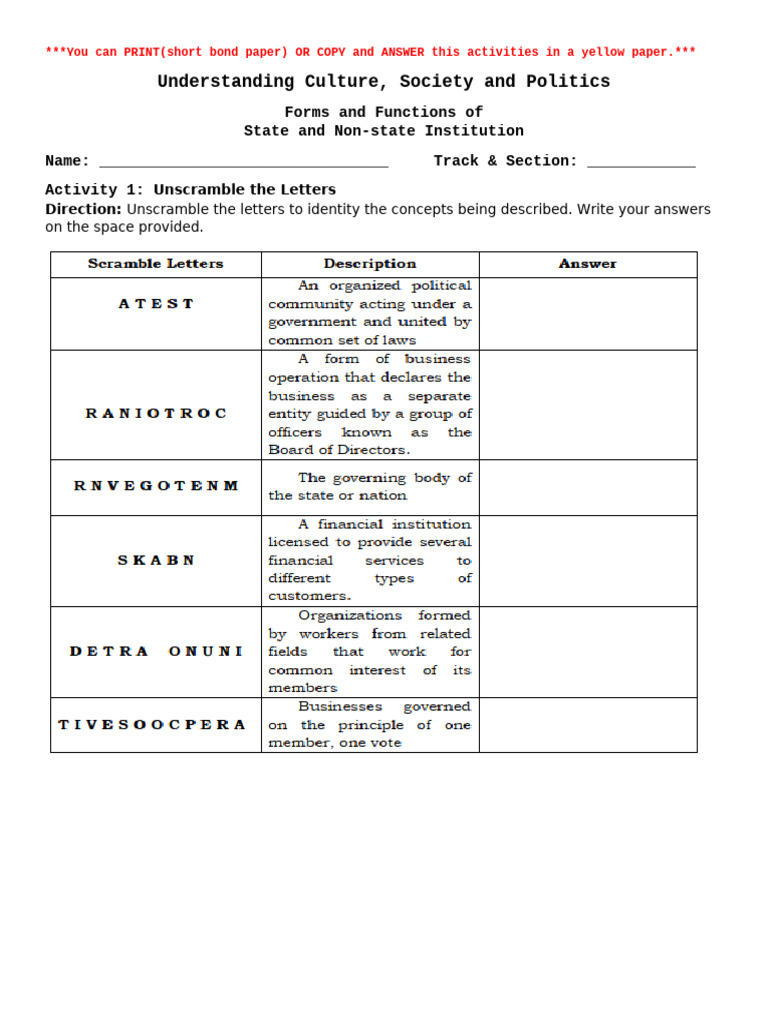 UCSP Activities State and Nonstate | PDF | Institution | Economies