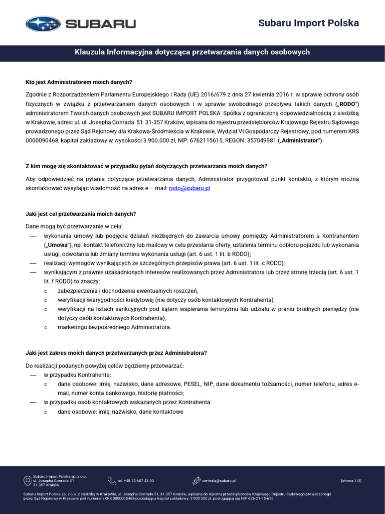 Klauzula Informacyjna RODO | PDF