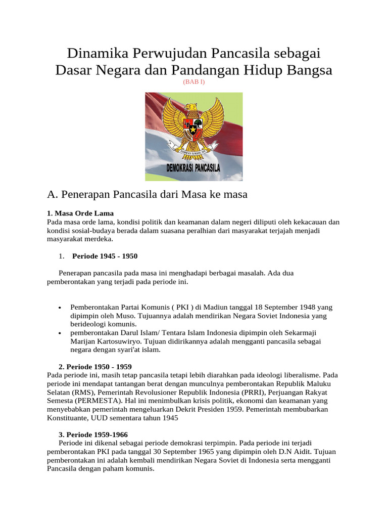 Dinamika Perwujudan Pancasila Sebagai Dasar Negara Dan Pandangan Hidup Bangsa | PDF