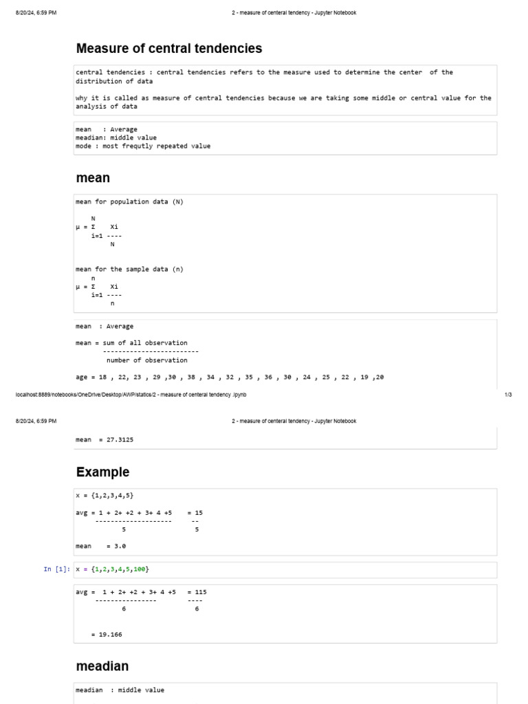 2 - measure of centeral tendency | PDF | Mean | Mode (Statistics)