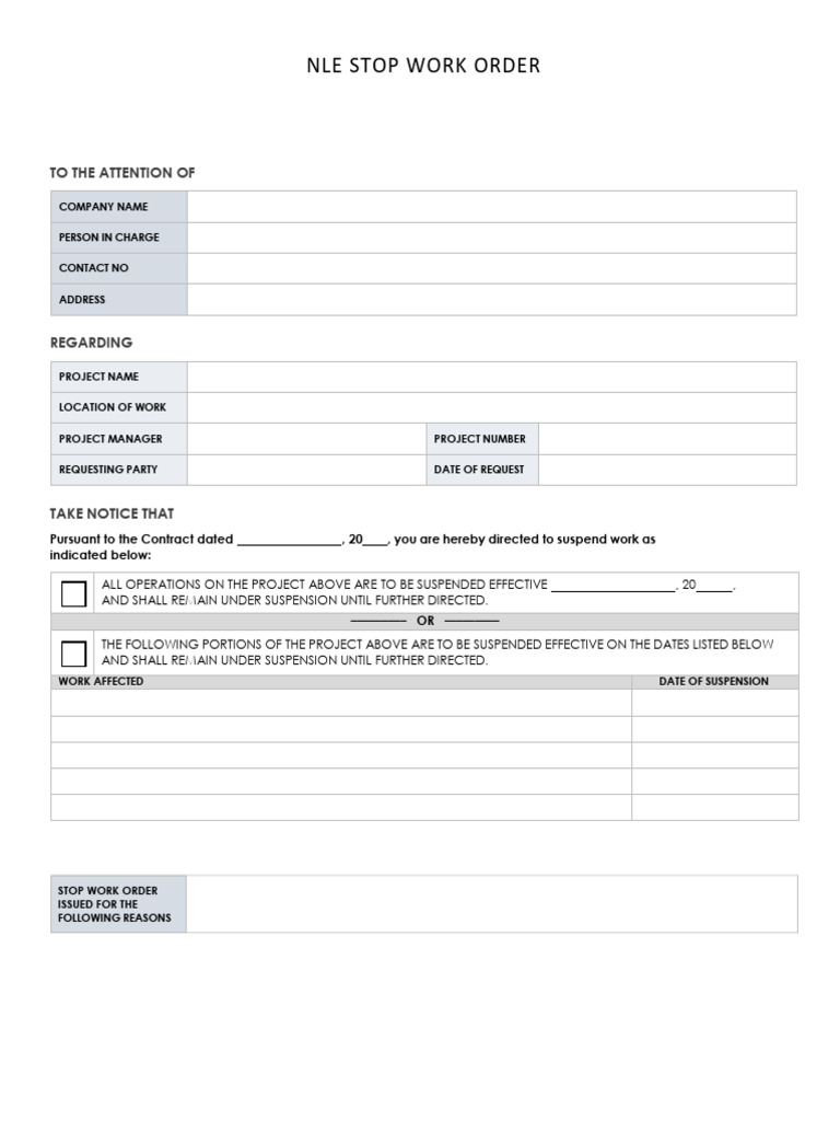 NLE Project Stop Work Order Notice | PDF