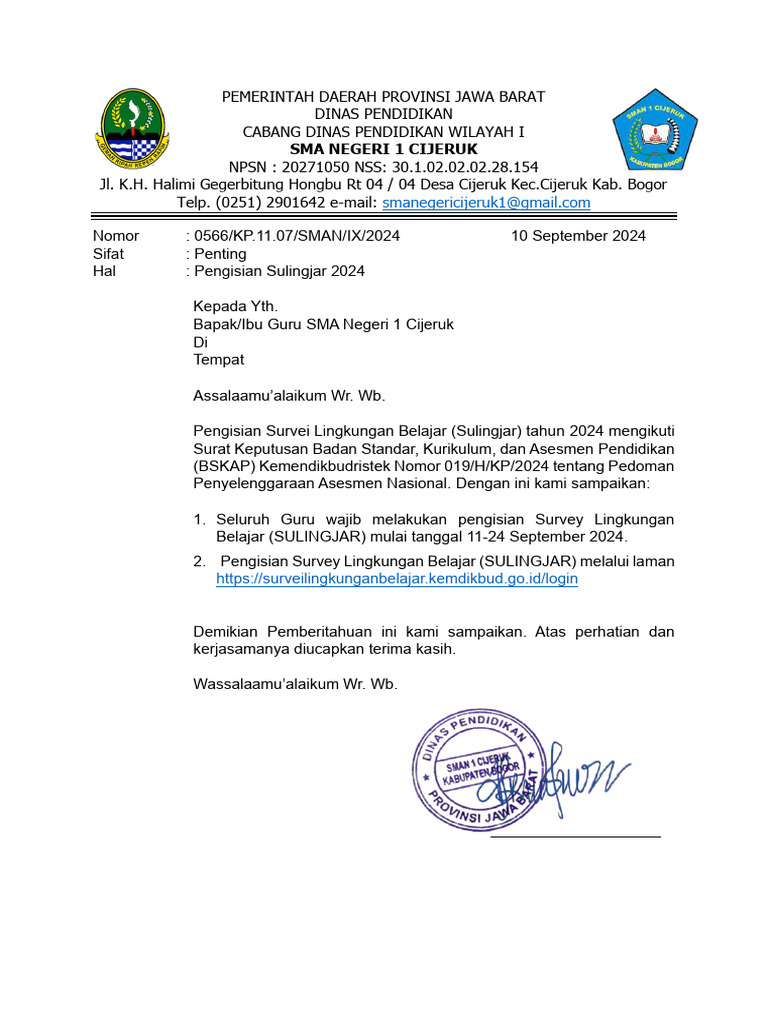 Surat Edaran Pengisian Sulingjar 2024.. | PDF