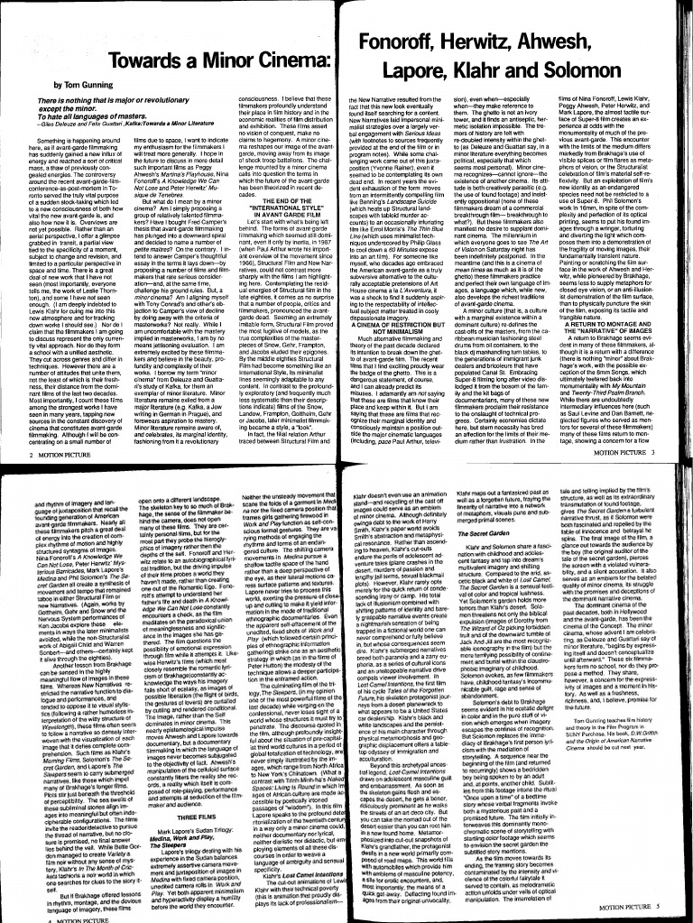 GUNNING, Tom - Towards A Minor Cinema | PDF