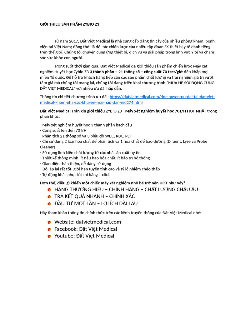 240718 giới thiệu Zybio Z3 | PDF