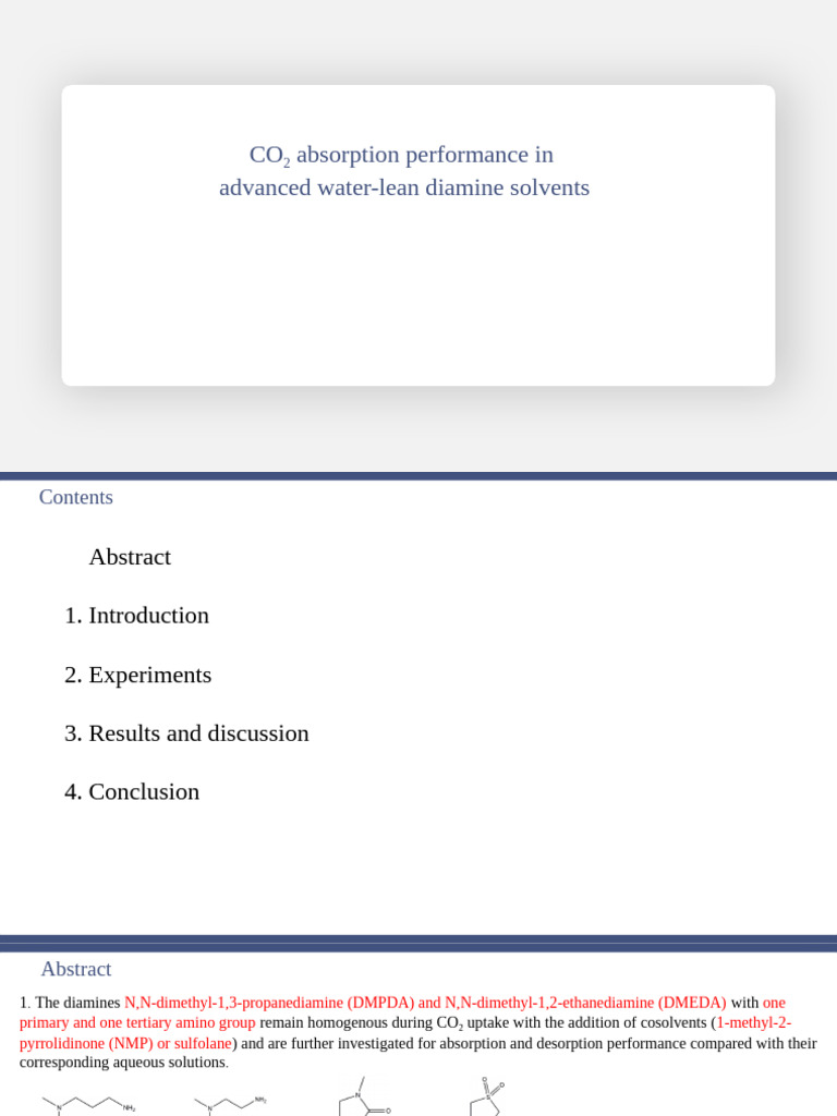 CO2 Absorption Performance in Advanced Water-lean Diamine Solvents ...