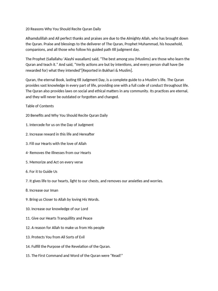 20 Reasons Why Recitation of Qur'an | PDF | Quran | Islam 20 Reasons Why Recitation of Qur'an | PDF | Quran | Islam