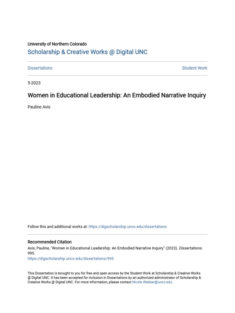 Women in Educational Leadership - An Embodied Narrative Inquiry | PDF | Leadership | Gender