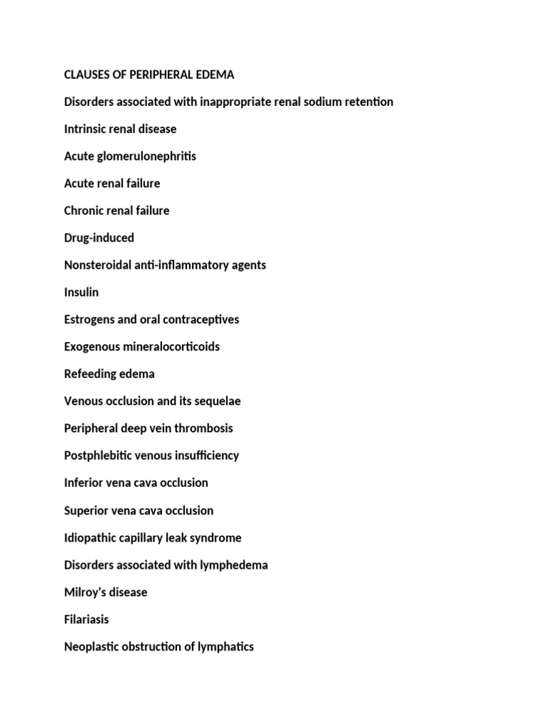 Clauses of Peripheral Edema | PDF