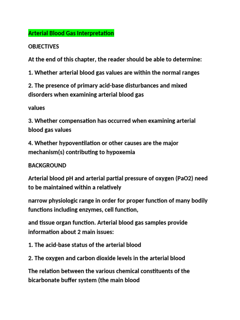 Arterial Blood Gas Interpretation | PDF | Buffer Solution | Intensive ...