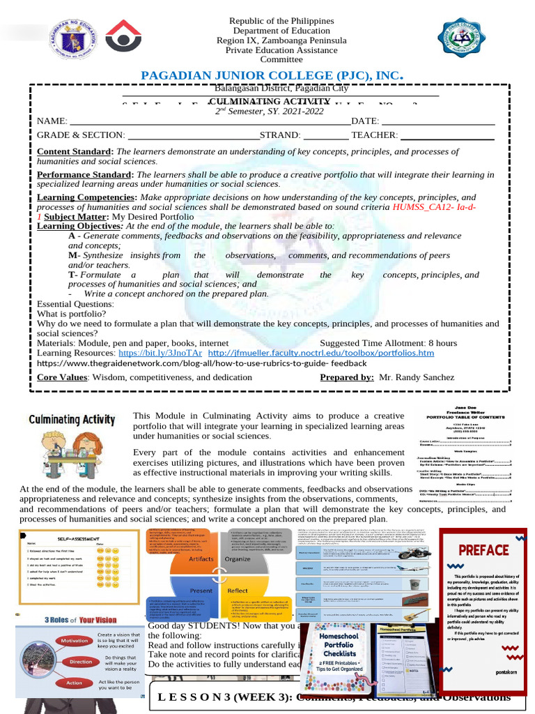 Module 2 Culminating Activity Week 3 4 | PDF | Learning | Rubric (Academic)