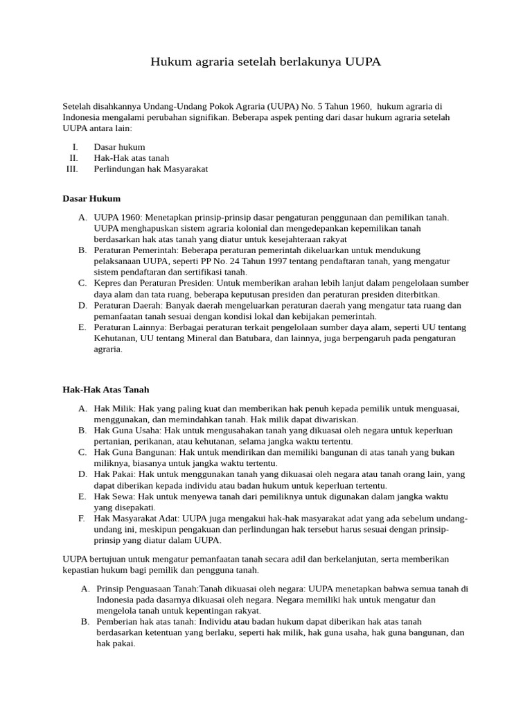 Hukum Agraria Setelah Berlakunya UUPA | PDF