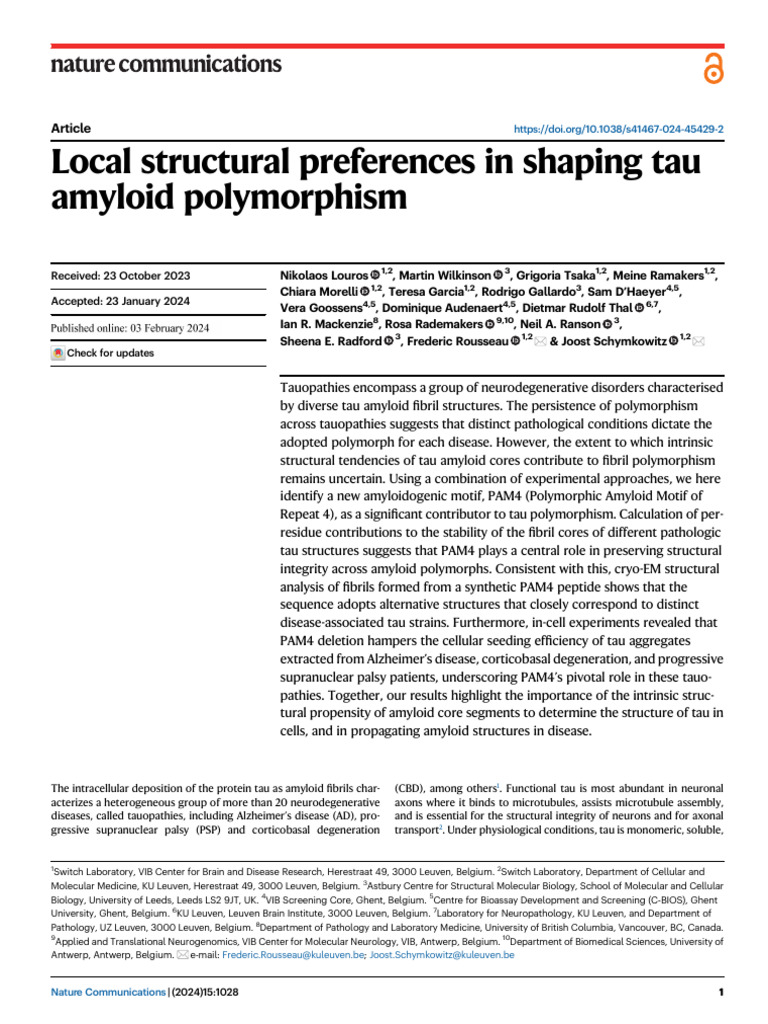 Local Structural Preferences in Shaping Tau Amyloid Polymorphism | PDF | Amyloid | Macromolecules