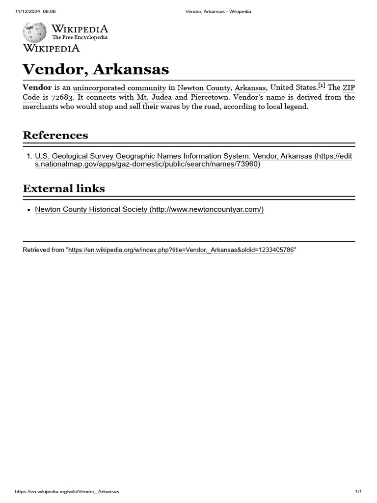 Vendor, Arkansas: A Brief Overview | PDF