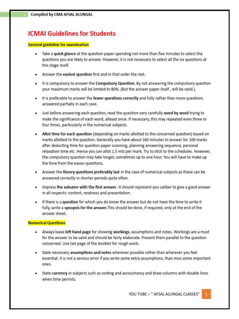 ICMAI Guidelines For Students | PDF