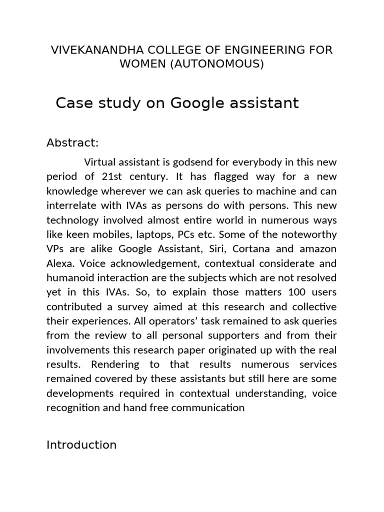 Case Study On Google Assistant | PDF | Siri | Ios