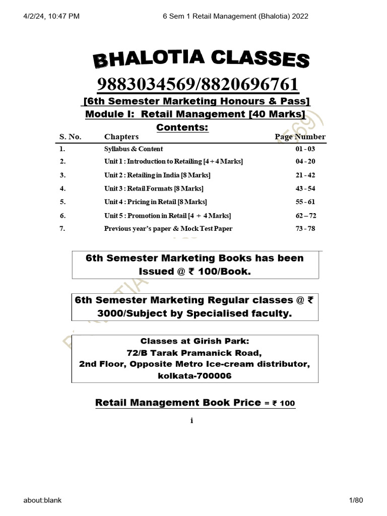 Functions of Retail Management Syllabus | PDF | Retail | Marketing