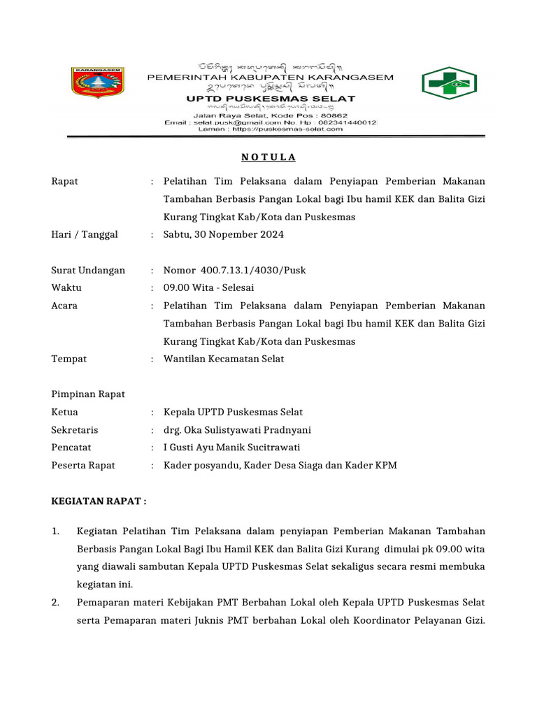 Notula PMT Lokal Nop | PDF