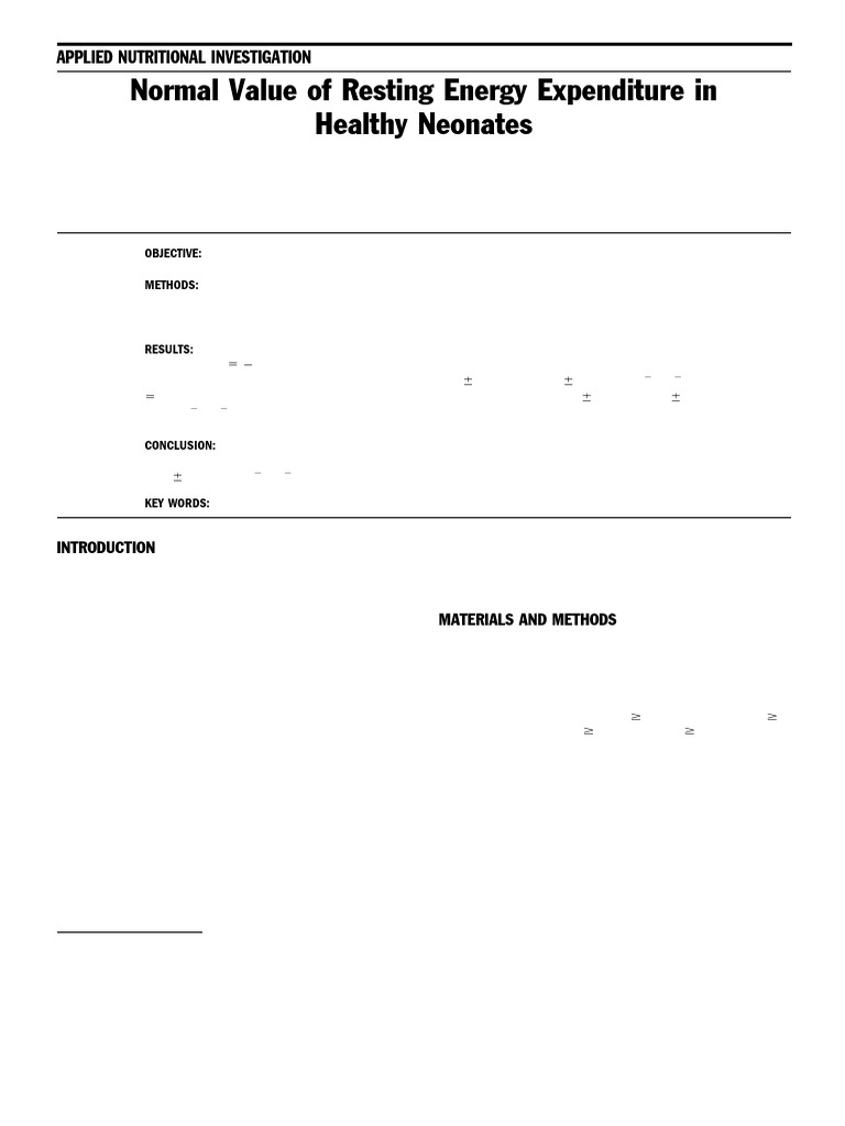Normal Value of Resting Energy Expenditure in Healthy Neonates | PDF ...