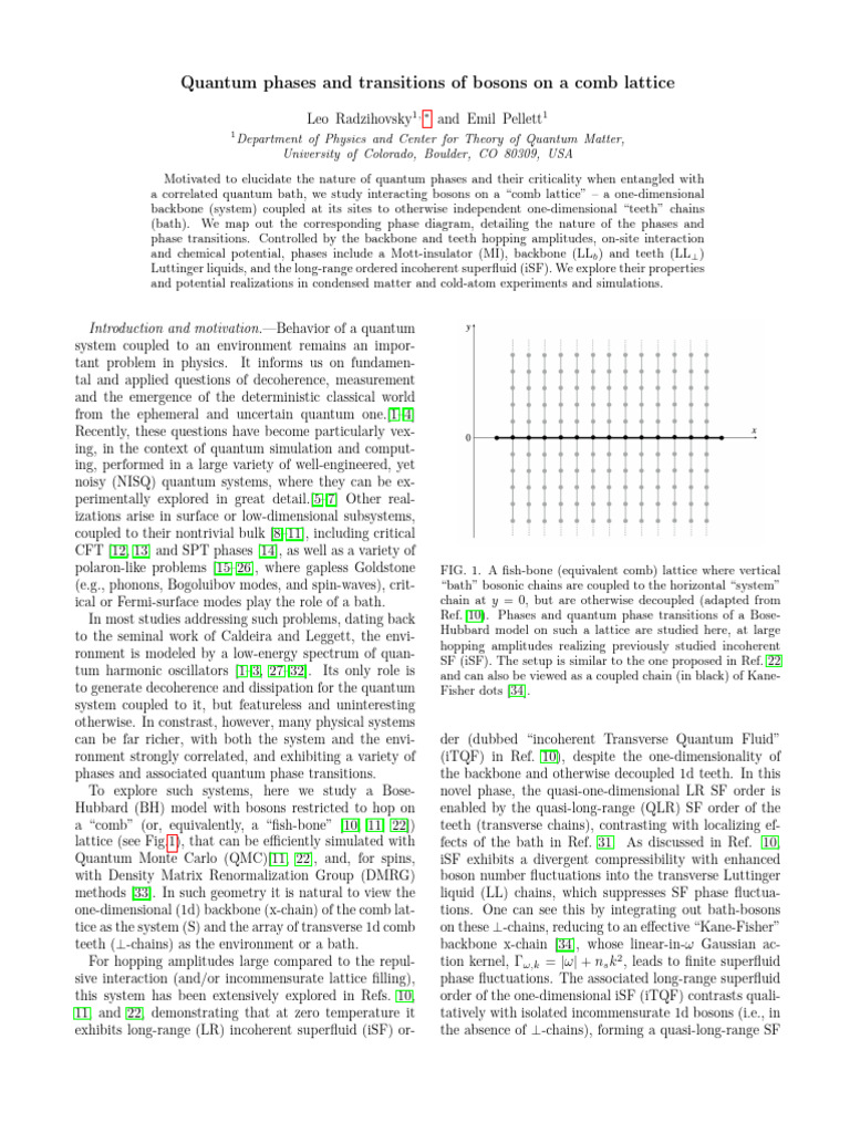 Quantum Phases and Transitions of Bosons On A Comb Lattice | PDF | Theoretical Physics ...