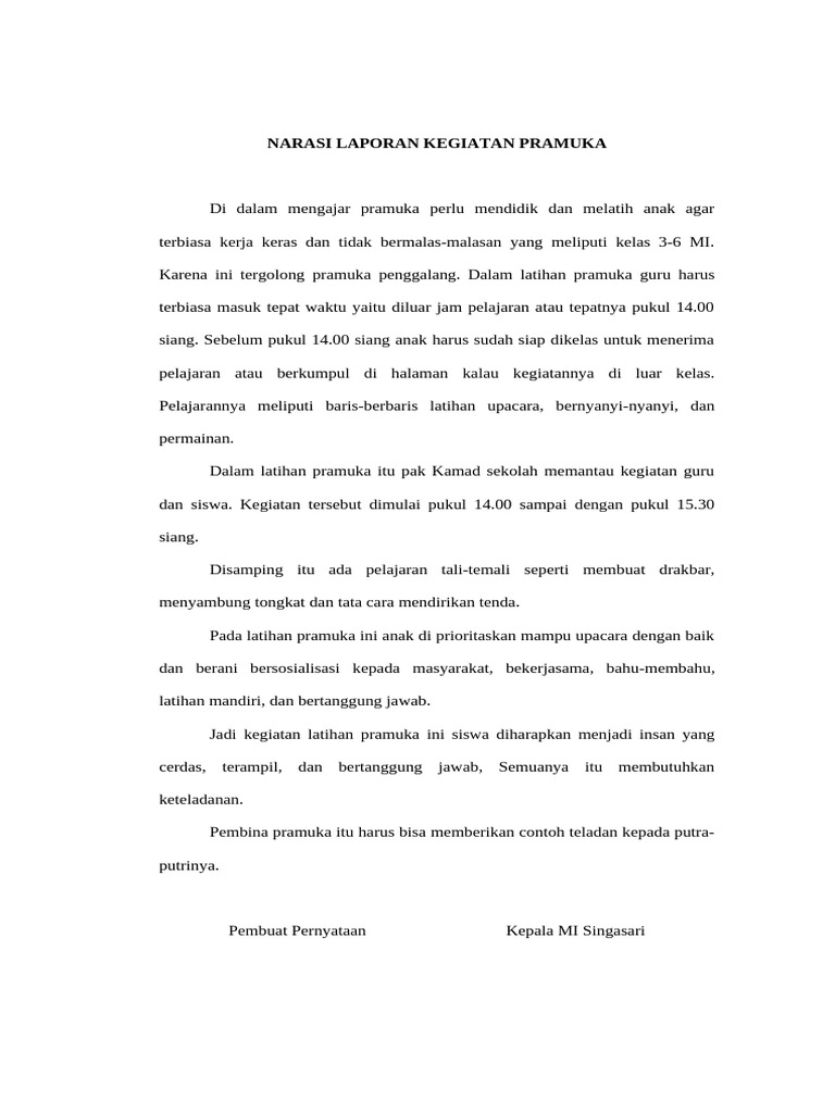 Narasi Laporan Kegiatan Pramuka | PDF