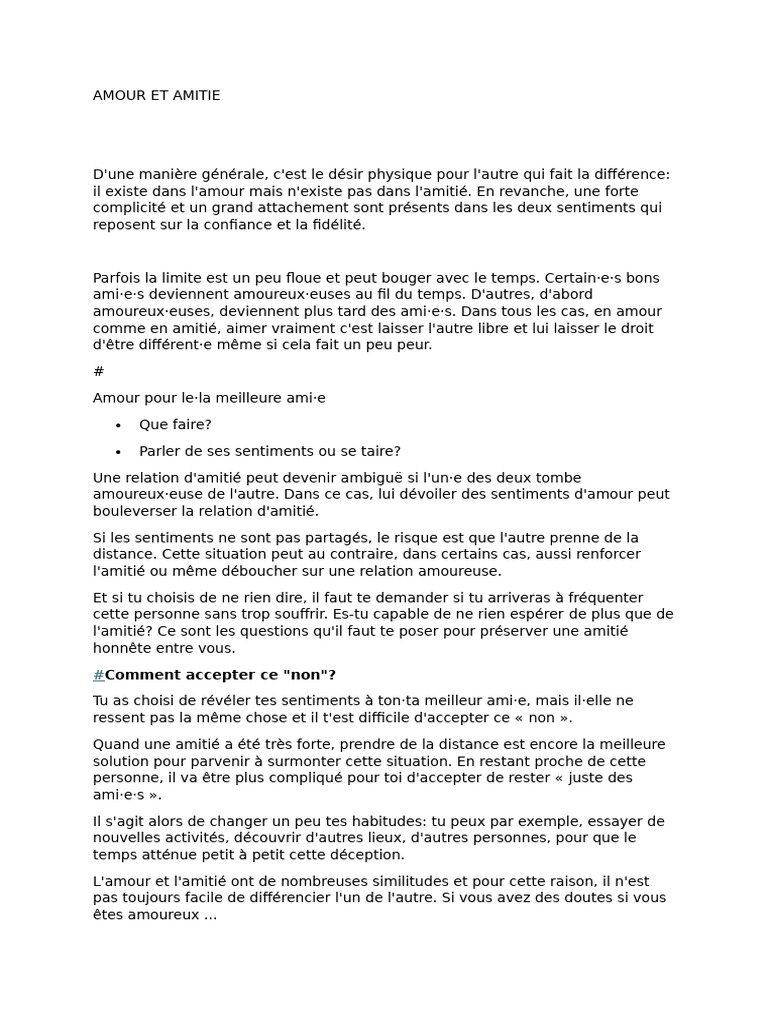 Différences entre amour et amitié | PDF | Amour | Relation amicale