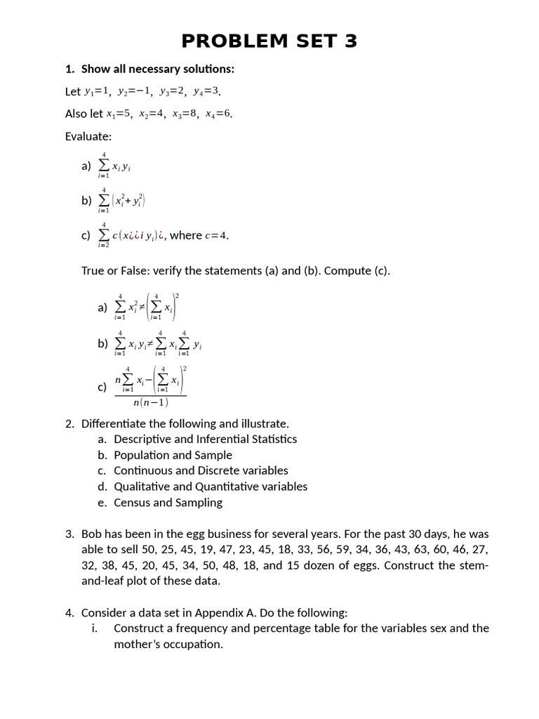 Problem Set 3: Statistics Exercises | PDF