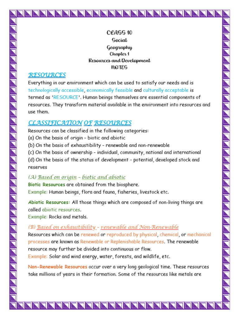 Geography Chapter 1 NOTES | PDF | Soil | Resource