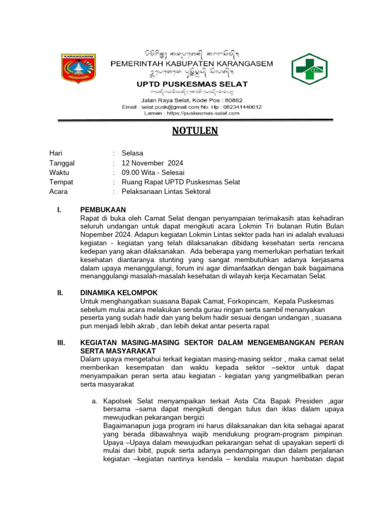 Notulen Linsek Nop 2024 | PDF