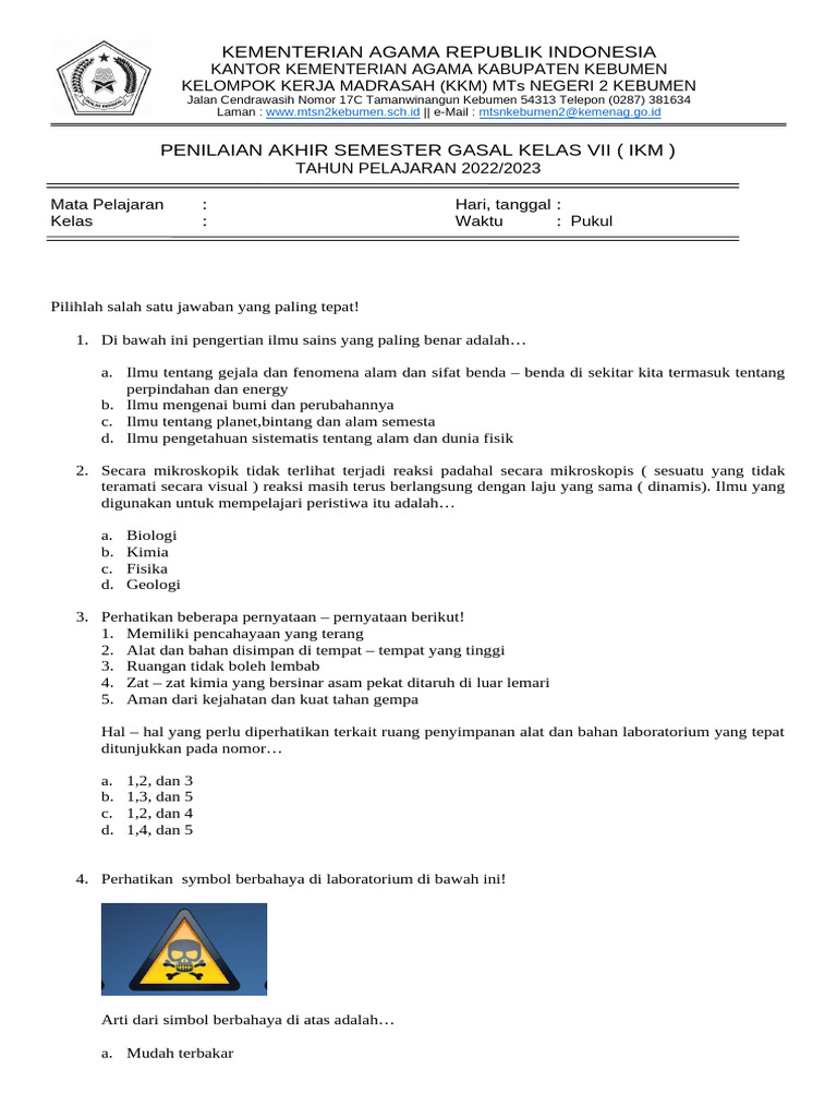 Soal Ipa Kelas 7 Ikm 2022-2023 | PDF