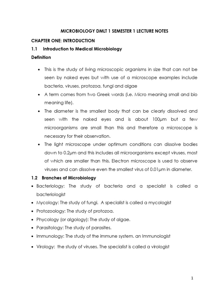 Microbiology DMLT Lecture Notes | PDF | Cell (Biology) | Symbiosis