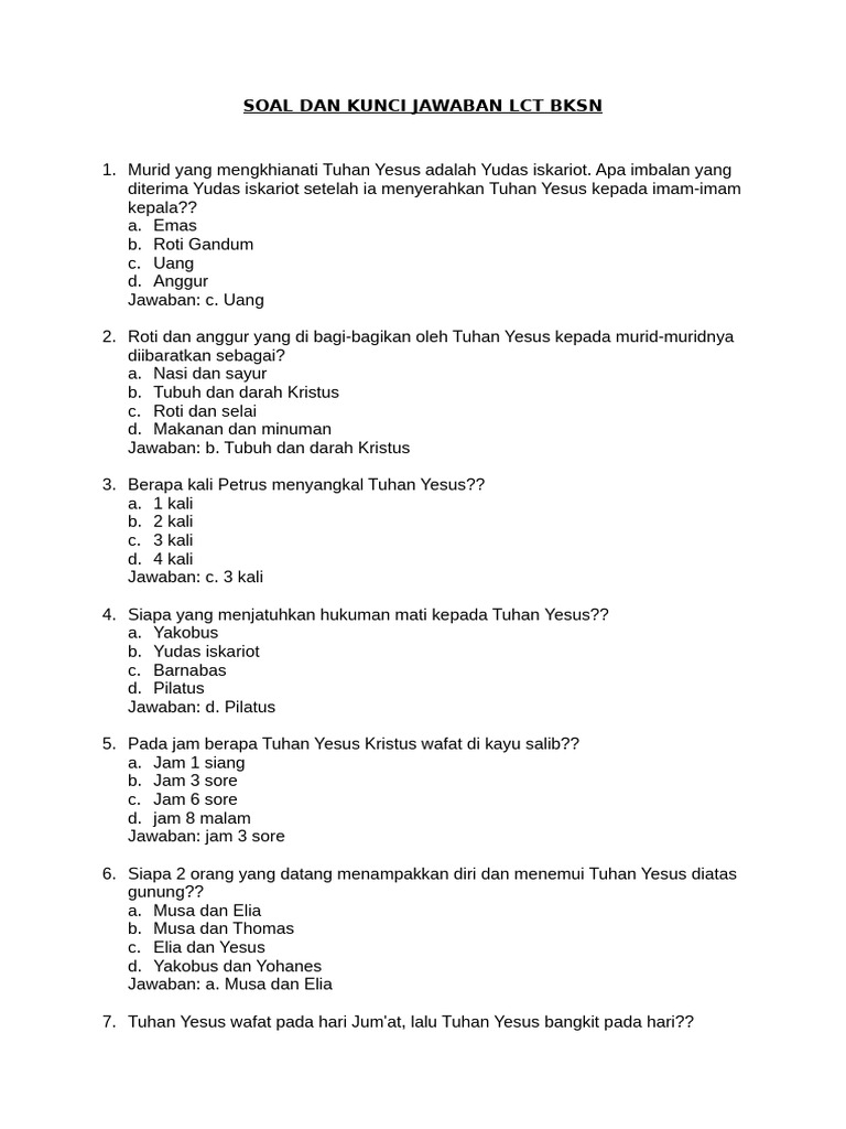 Soal Dan Jawaban Lomba LCT BKSN Bedeng 1 | PDF
