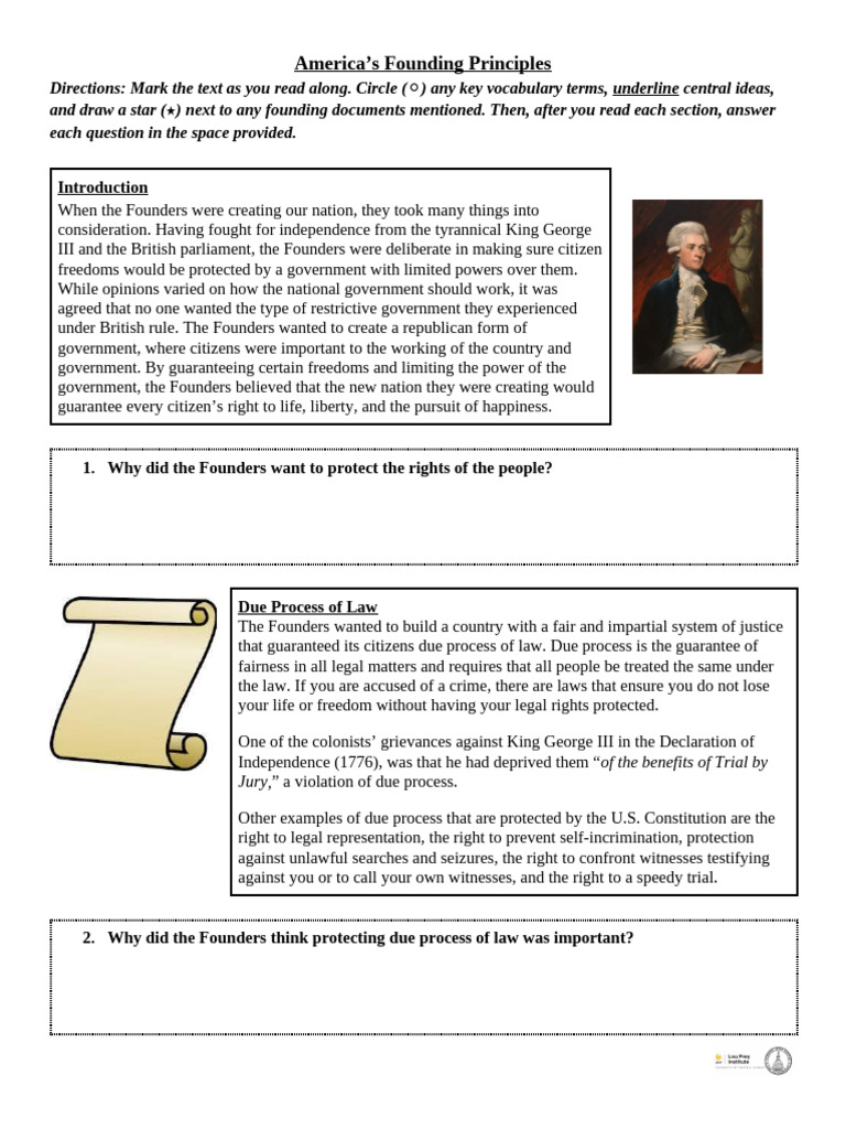 Handout+1 +america s+Founding+Principles+reading | PDF | Rule Of Law ...