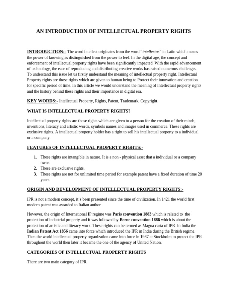 Article On An Introduction of Intellectual Property Rights | PDF | Intellectual Property | Trademark