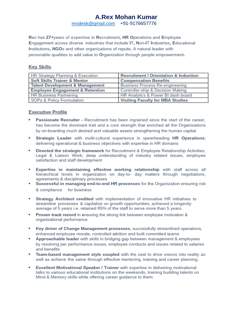 Rex_Senior HR_CV | PDF | Employee Retention | Recruitment