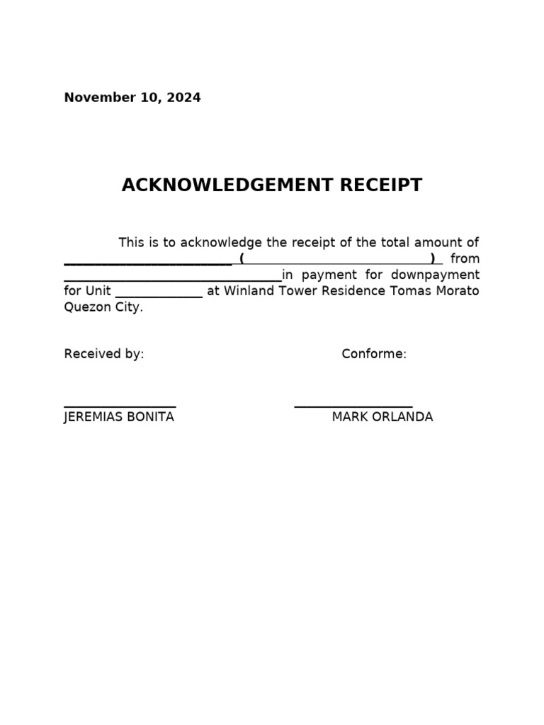 Acknowledgement Recipt | PDF