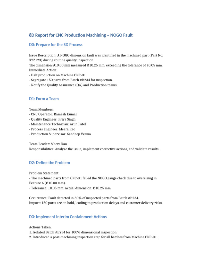8D Report: NOGO Fault in CNC Machining | PDF | Numerical Control ...