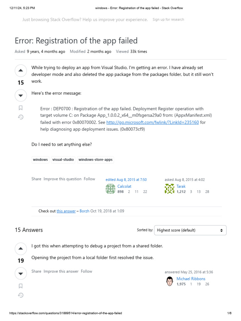 Windows - Error - Registration of The App Failed - Stack Overflow | PDF | Mobile App | Microsoft ...