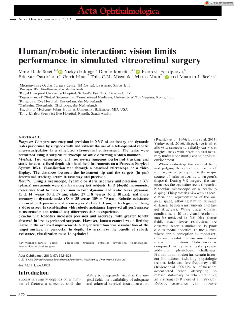 Acta Ophthalmologica - 2018 - Smet - Human Robotic Interaction Vision ...