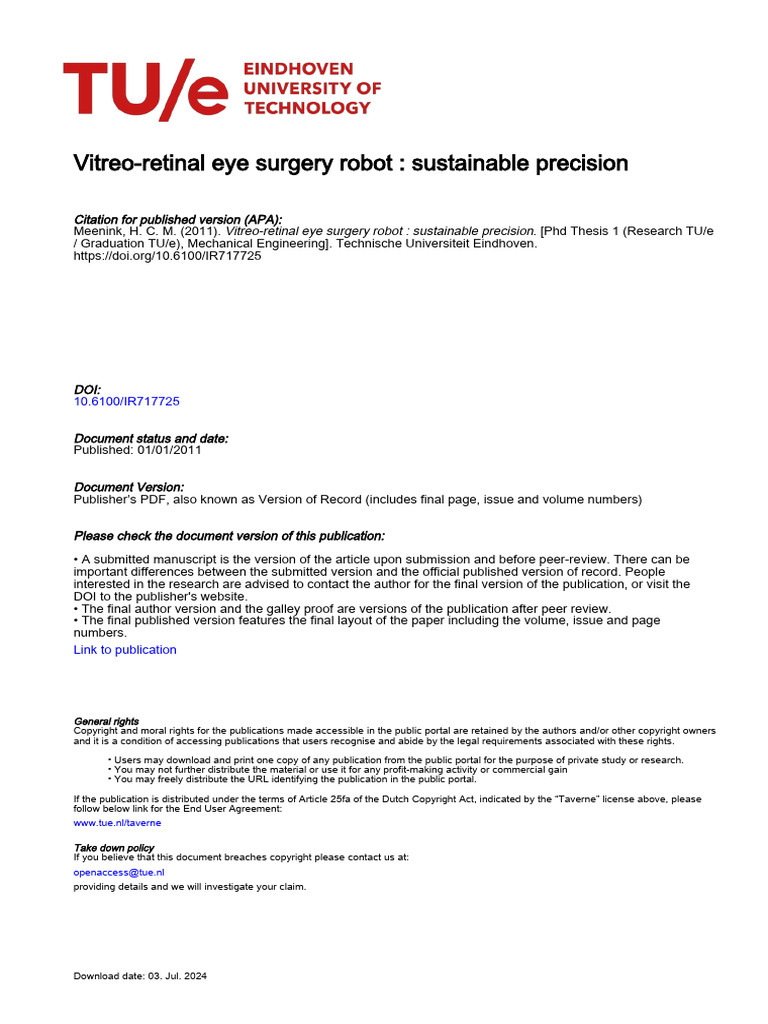 Vitreo-Retinal Eye Surgery Robot: Sustainable Precision: WWW - Tue.nl ...