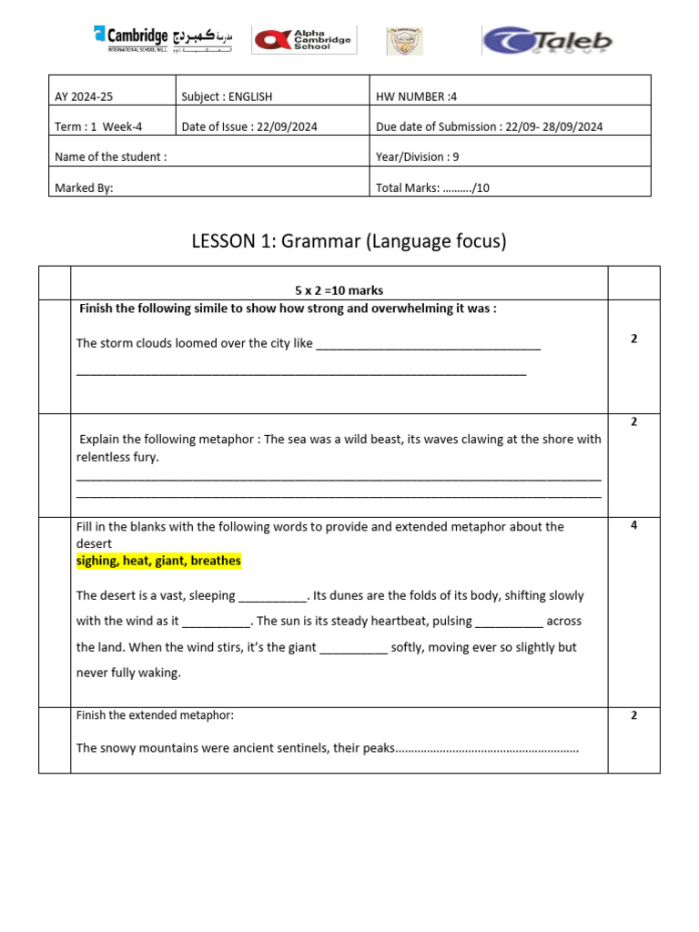 Year 9 English Homework 4 | PDF | Physical Geography | Earth Sciences