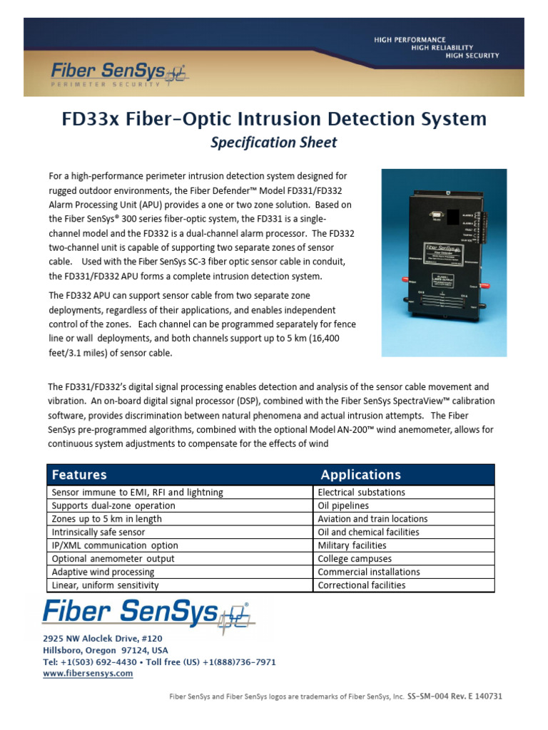 SS-SM-004 FD33X Spec Sheet Rev E 140731 | PDF | Fiber Optic ...