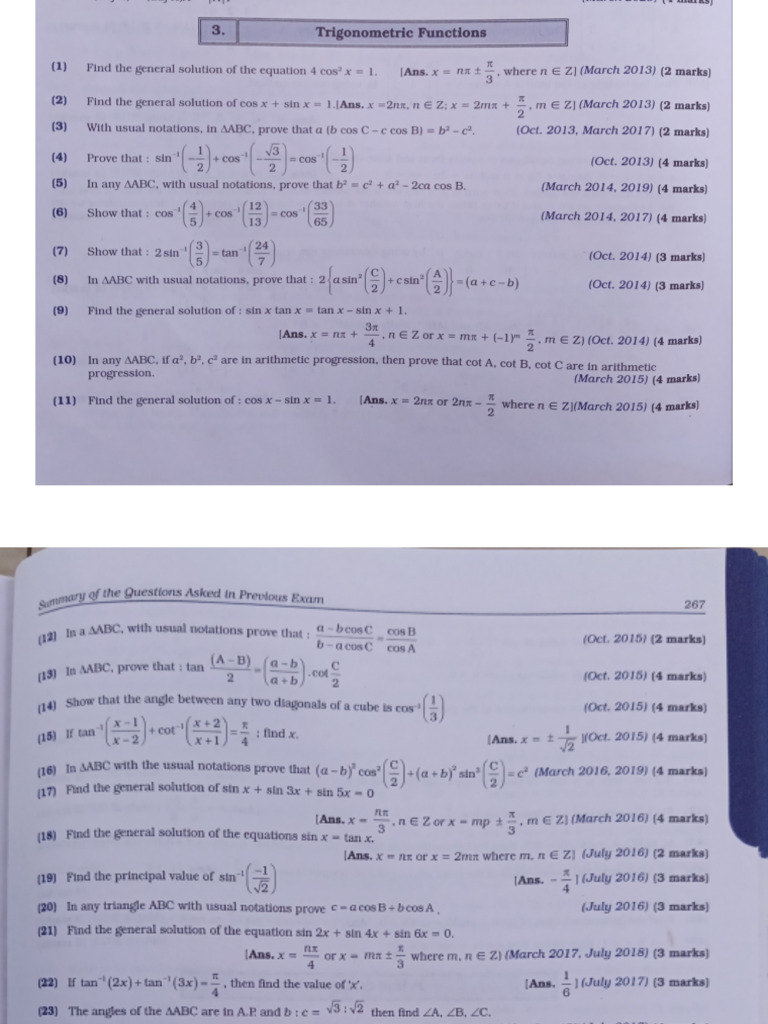 Trigonometric PYQs | PDF