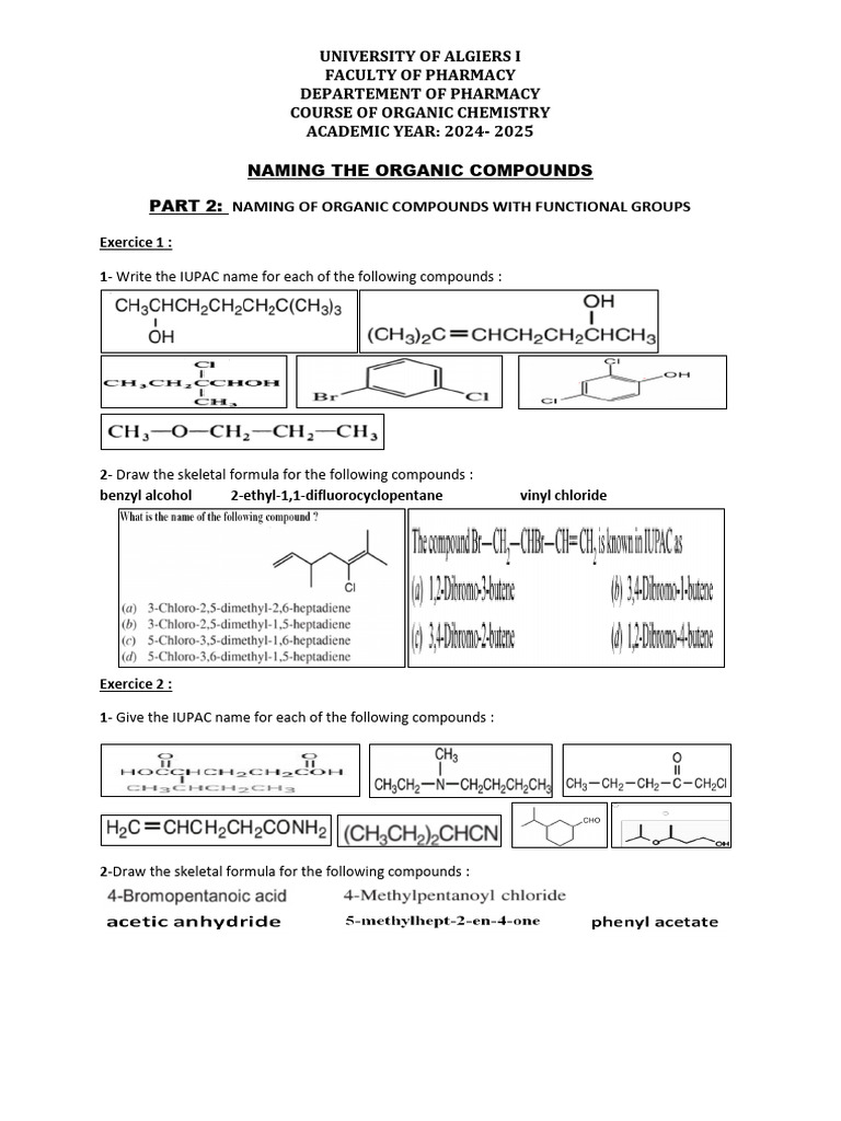 Naming The Organic Compounds Part 2 Practice Exercices | PDF