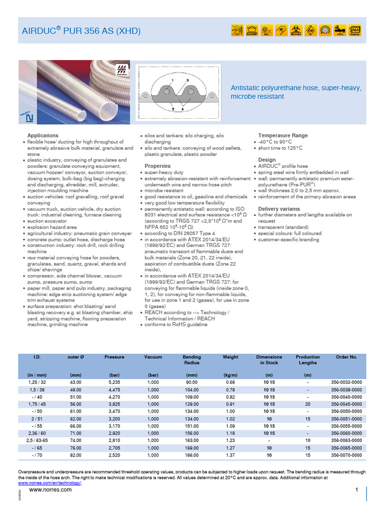 AIRDUC - PUR - 356 - AS - XHD - EN Hortum Datasheet | PDF | Polyurethane | Building Engineering