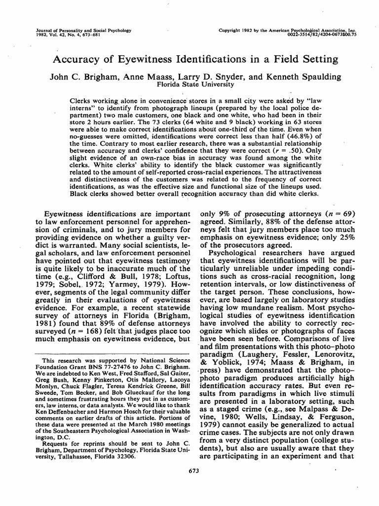 Accuracy of Eyewitness Identif | PDF | Evidence | Psychological Concepts