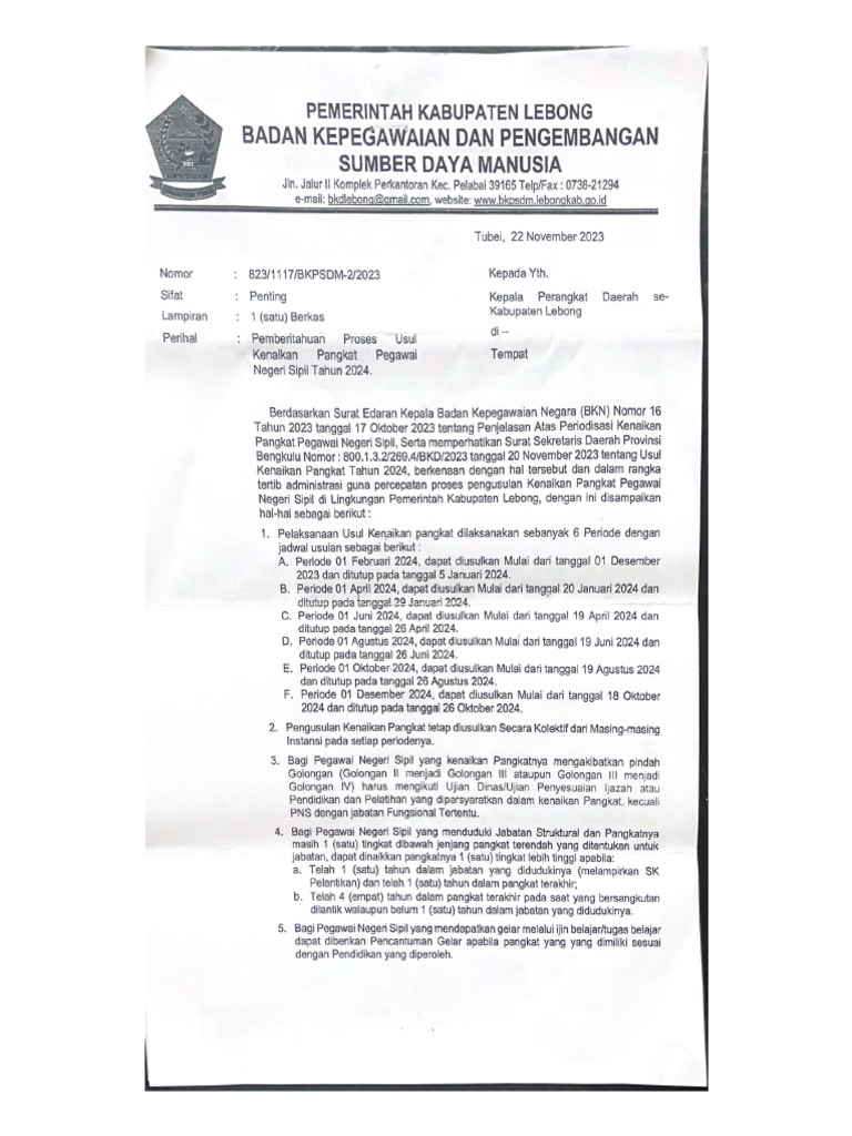 Surat Edaran BKPSDM | PDF